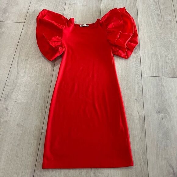 Zara | Dresses | Zara Reddress With Ruffle Sleeve Size Small | Poshmark